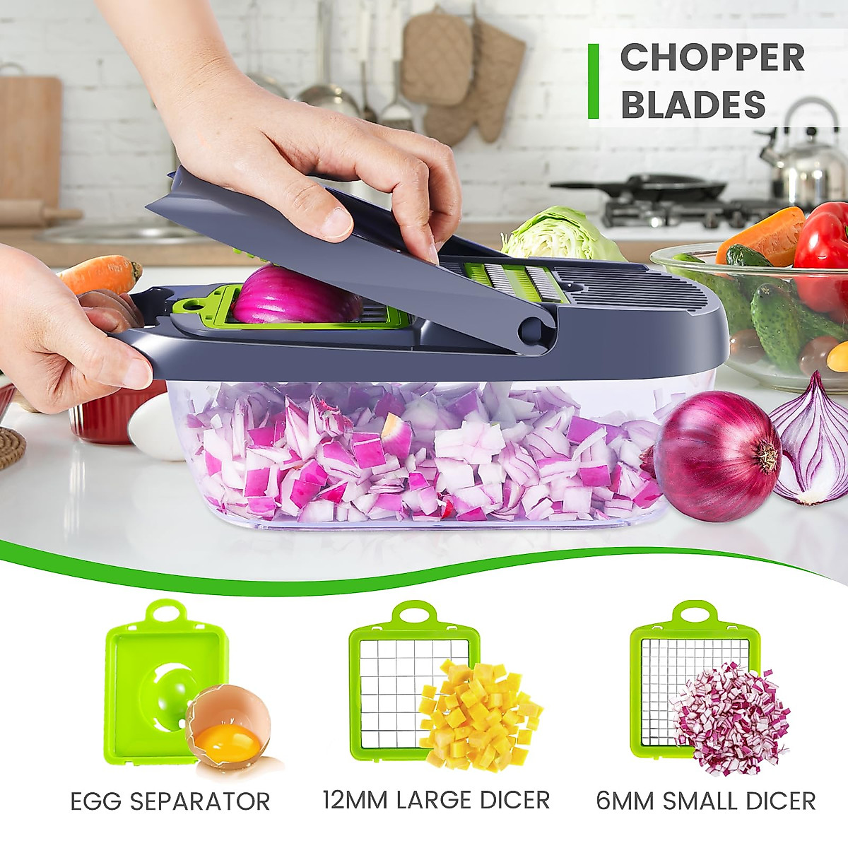 Vegetable Chopper, Pavsrmy Multifunctional 12-IN-1 Kitchen Veggie Chopper Food Chopper with 8 Blades, Pro Onion Chopper Vegetable Cutter Slicer Dicer with Container for Patato, Salad, Tomato, Carrot