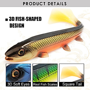 Rosewood Bombshad Fishing Lure Soft Bait,Square Tail,Soft Eyes,Shad Swimbait Big Fish for Pike Perch Catfish Zander Big Game Fishing Gear Tackle Pack of 2 (14cm 25g, Color-E)