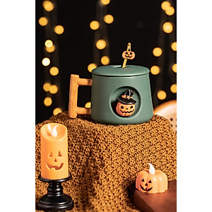 DIHOclub Adorable 3D Ceramic Pumpkin Head Mug with Lid and Spoon - Perfect for Coffee, Tea, Milk, and More - Ideal Gift for Halloween - 14 Ounces (HalloweenG)