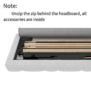 CXVX Queen Size Platform Bed Frame with Geometric Upholstered Headboard, Noise Free, Wooden Slats Support, No Box Spring Needed, Easy Assembly, Light Grey, Linen