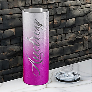 Personalized Skinny 20 oz with Lid Frosted Fuchsia Customized Laser Engraved Cup Gift Stainless Steel Vacuum Insulated Mug