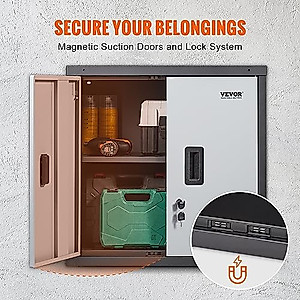 VEVOR Metal Garage Locker Mounted 26" Small Tool Chest 240 LBS Loading Capacity Adjustable Shelf Magnetic Door File for Warehouse Office Home Black