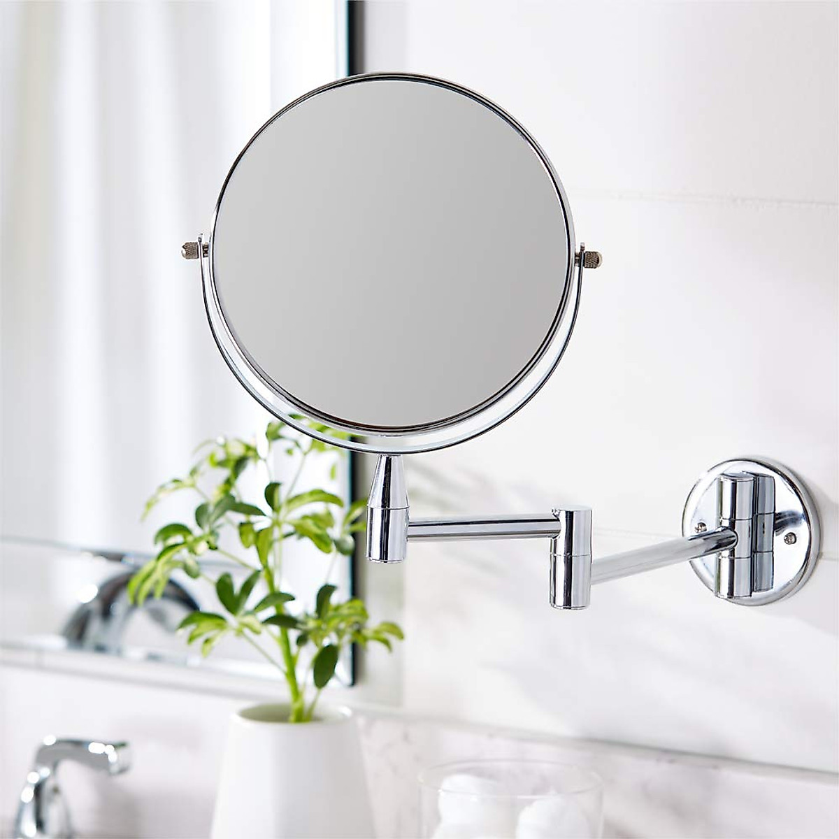 Amazon Basics Wall-Mounted Vanity Mirror - 1X/5X Magnification, Chrome