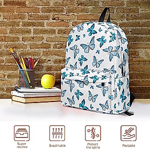 Gtonpum Classic Butterfly Girls School Backpack, Lightweight Basic Middle School Bookbags 17 Inch Casual Daypack for Big Kids Student College, Travel or Outdoor with 15-Inch Laptop Compartment, White