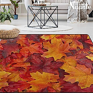 Naanle Autumn Leaves Area Rug 4'x6', Fall Leaves Polyester Area Rug Mat for Living Dining Dorm Room Bedroom Home Decorative