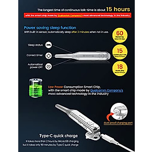 Glazata Wireless Headset with Dual MIC Noise Cancelling, apt-X & apt-X HD for Driving, Office, Business, Compatible with Cell Phone and PC - 「Silver」