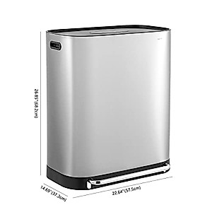 happimess HPM1014A Beni Kitchen 16-Gallon Double-Bucket Step-Open Trash Can with Soft-Close Lid, Modern, Minimalistic, Fingerprint Proof for Home, Kitchen, Laundry Room, Office, Bathroom, Chrome