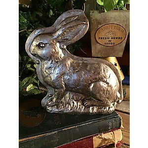 Primitive Antique VTG Tin Style Easter Bunny Rabbit Silver Resin Chocolate Mold Home and Garden