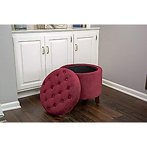 Homepop Home Decor | Upholstered Round Velvet Tufted Foot Rest Ottoman | Ottoman with Storage for Living Room & Bedroom | Decorative Home Furniture, Burgundy Small