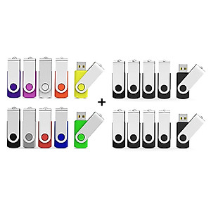 10 Pack of Colorful 8GB USB 2.0 Flash Drives and 10 Pack of Black 8GB USB 2.0 Flash Drives - 20 Pack by Aiibe