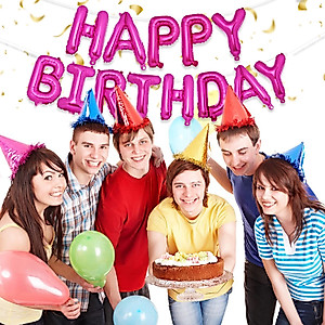 PIGETALE Happy Birthday Banner, 16 Inch Mylar Foil Letters Sign Bunting Happy Birthday Balloon Letters Balloons Reusable Ecofriendly Material for Girls Boys Kids Women Men (Hot Pink)