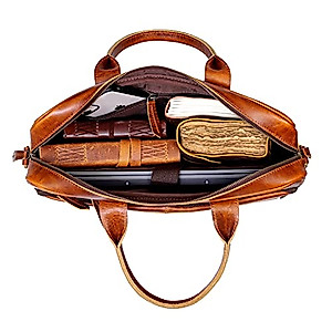 17 Inch Vintage Handmade Leather Travel Messenger Office Crossbody Bag Laptop Briefcase Computer College Satchel Bag (Tan Brown)