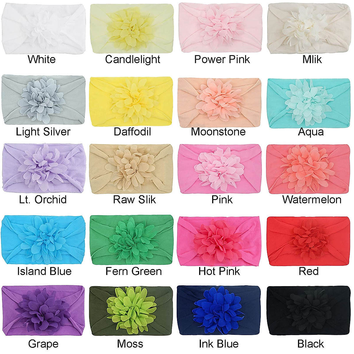 DED 20 Pcs Baby Girls Nylon Headbands 3.15 Inch Chiffon Flower Soft Stretchy Hair Band Hair Accessories for Newborns Infants Toddlers