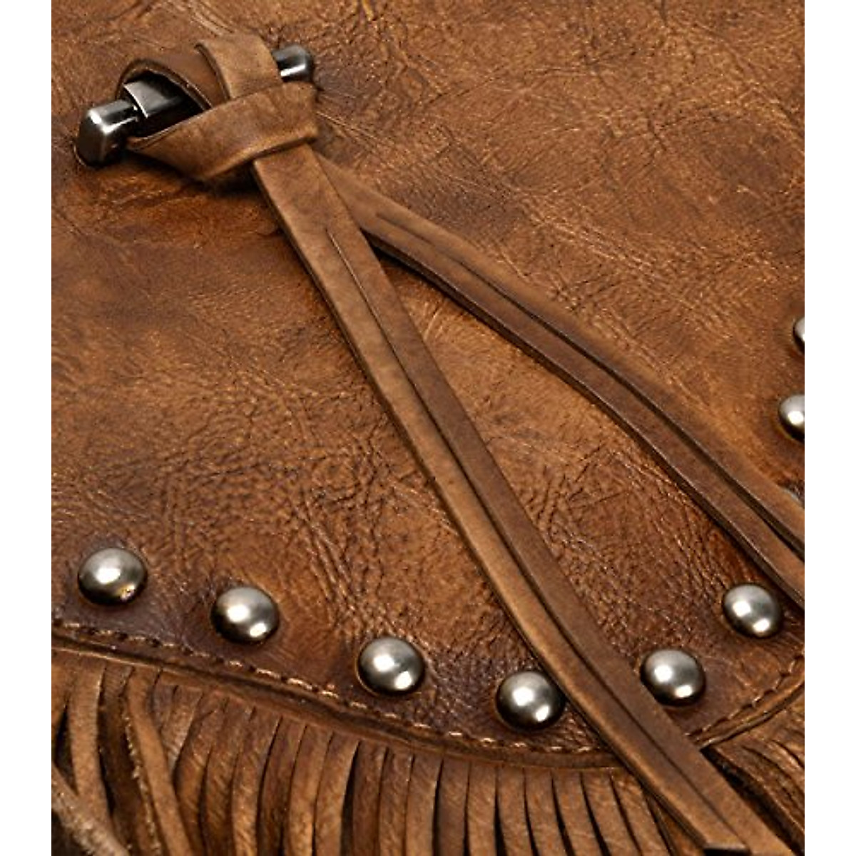 ZLYC Women Handmade Dip Dye Leather Fringe Bohemian Tassel Bag Studed Cross Body Bag, Brown