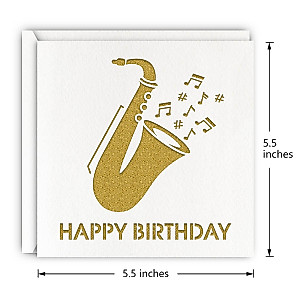 MAGJUCHE Saxophone Jazz birthday card, gold glitter laser cut musical greeting cards for men, women