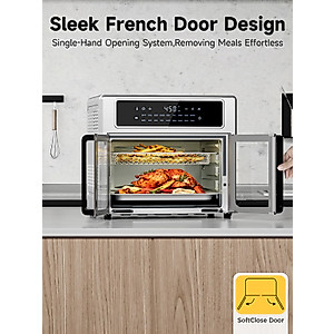 Kitchen Elite Air Fryer French Door Oven,26.4 Qt Easy Cleanup & Use Large Countertop Toaster Oven Combo,18 Presets & 1 Preheat & 1 Light,Multi-Layer Cooking,4 Accessories,Stainless Steel