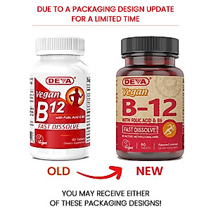 DEVA Vegan Vitamin B12 Fast Dissolve Supplement - Once-Per-Day Complex with 1000 Mcg Methylcobalamin B12, Folic Acid, B6 - Lemon Flavor - 90 Dissolvable Tablets,