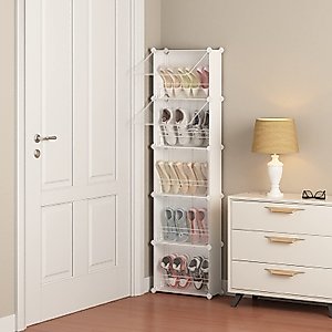 MAGINELS 5-Tier Slim Shoe Rack Organizer,Thin Storage Shelf for Closet,Hidden Shoes Cabinet for Small Spaces,Narrow Shelves for Wall Behind Door,Entryway,White