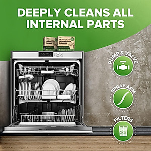 Heavy Duty Dishwasher Cleaner and Deodorizer Tablets, Descaler, Deep Cleaning, Natural Odor and Smell Remover, Calcium, Limescale, Hard Water Marks, Grease, Septic Safe Pods (12 Tabs - 1 Yr Supply)