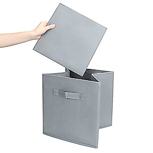 EZOWare Bundle Kit 6 Pcs Gray Collapsible Fabric Cube Storage Bin Baskets + 4 Closet Wardrobe Dresser Drawer Organizer Divider For Organizing Nursery Baby Clothes