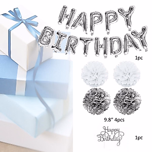 Baby Blue and Silver Birthday Decorations Light Blue White Silver Birthday Party Decorations Blue Balloon Garland Kit with Silver Happy Birthday Balloon Banner Cake Topper for Boys Girls