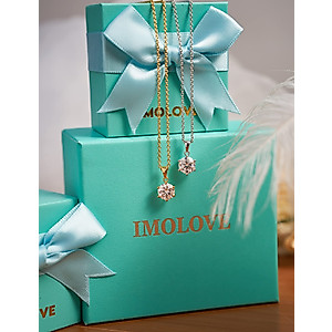 IMOLOVE Moissanite Solitaire Pendant Necklaces for Women Sterling Silver with 18K White Gold Plated 1 Carat D Color VVS1 Clarity Mossanite Jewelry for Women-W