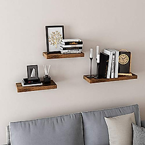 VASAGLE Wall Shelf Set of 2, Vintage Floating Shelf 23.6 Inch, Hanging Shelves Wall Mounted,Rustic Brown & Wall Shelf, Vintage Floating Shelf 23.6 inch, Hanging Shelves Wall Mounted, Rustic Brown