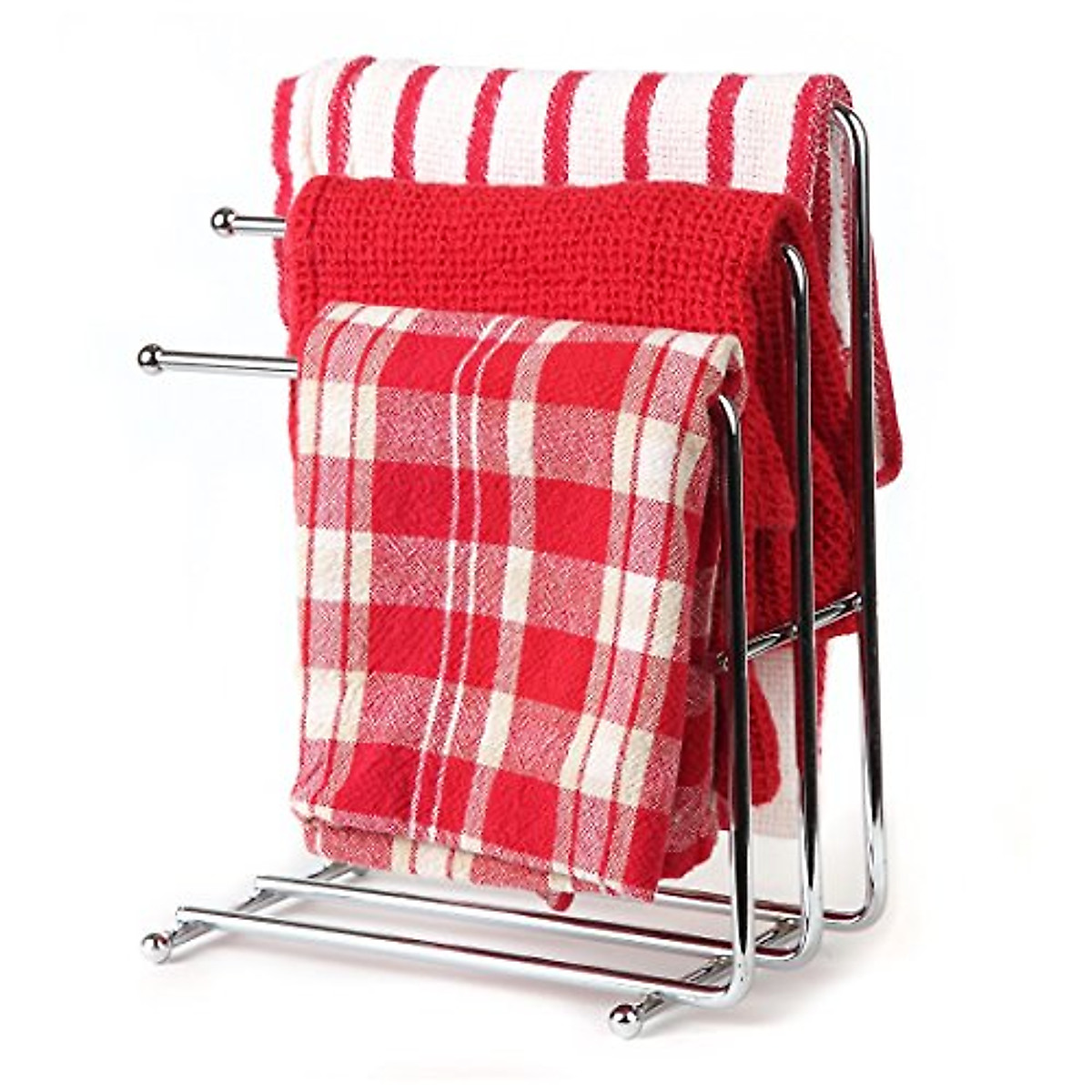 Home-X - Free Standing Towel Rack, Space Saving Kitchen Towel & Hand Towel Rack Holds 3 Towels at Once, Polished Chrome Finish & Design Looks Great in Kitchens & Bathrooms (Towels Not Included)