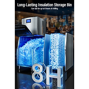 Leacco Commercial Ice Maker Machine 550LBS/24H with 350LBS Stainless Steel Storage Bin, Air Cooled Modular Ice Cube Machine, 1200W