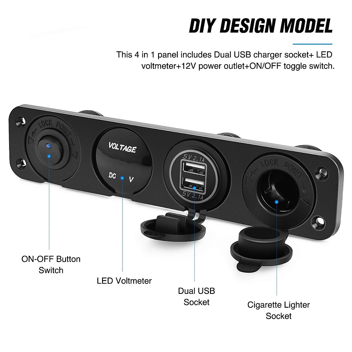 Nilight 4 in 1 ON/OFF Charger Socket Panel Dual USB Socket Power Outlet & LED Voltmeter &Cigarette Lighter Socket& LED Lighted ON Off Rocker Toggle Switch for Truck Car Marine Boats RV,2 Yeas Warranty