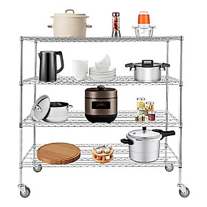Adjustable Storage Shelves with Wheels, Wire Shelving Unit with Wheels, Metal Shelves for Storage, Pantry Shelves for Kitchen, 4 Tier Metal Shelving, Storage Rack Load 1760LBS, 60" L x 24" W x 58" H