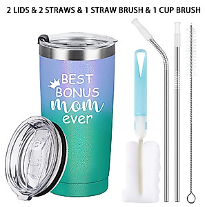 Gingprous Mother's Day Gifts for Mom Tumbler, Best Bonus Mom Ever Birthday Gifts for Women Bonus Mom Mother New Mom to be from Daughter Son, 20 Oz Insulated Stainless Steel Tumbler with Lids, Gradient