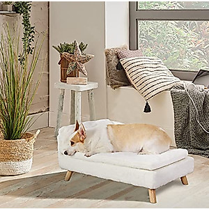 BingoPaw Elevated Pet Bed,Nordic Pet Stool Bed with Cozy Pad Waterproof,Pet Chair with Sturdy Wood Legs for Small Dog Kitten