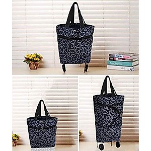 Collapsible Foldable Cart Reusable Shopping Grocery Trolley Bag on Wheels(Black)