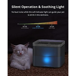 NICREW Cat Water Fountain, Ultra Quiet Cat Fountain with LED Light, 2L Capacity Pet Water Fountain with Filter, Automatic Drinking Water Dispenser for Cats and Dogs, Grey