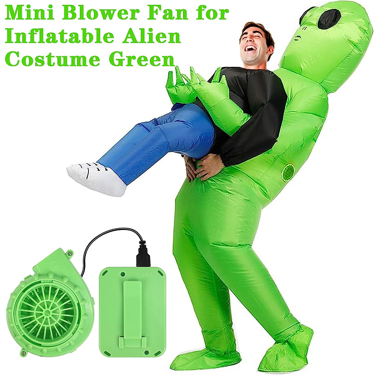 Wittocs Costume Fan Green Mini Blower Fan for Dinosaur Inflatable Costume Blow up Costumes Fan Halloween Christmas Cosplay Inflatable St Patricks Day Costume Clothing Suits