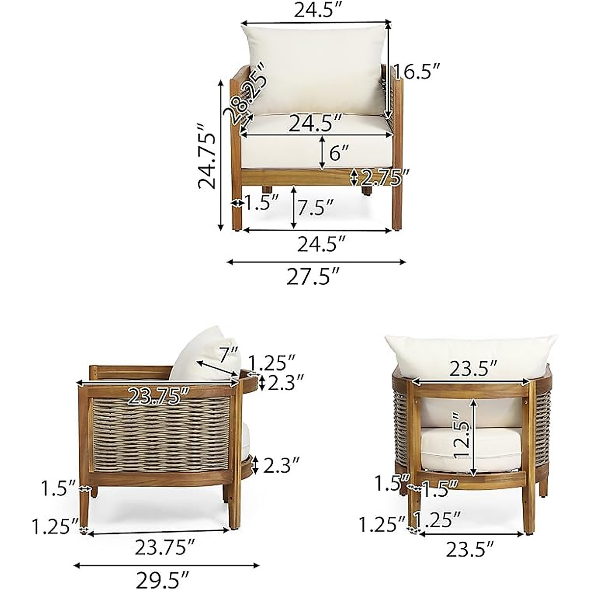 Merax Set Set of 2 Outdoor Acacia Wood Wicker Club Chair with Cushion,Patio Furniture Conversation Seat for Backyard, Beige
