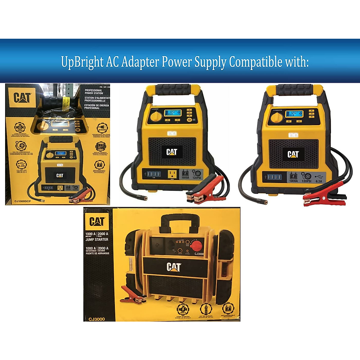UpBright AC Power In Charging Cord Charger Cable Compatible with CAT CJ1000DXT CJ1000DCP CJ1000CP 1418644 1509959 1000 Peak Amp Jump Starter 1200A 1000A Station CJ1000DCPUK CJ3000 2000 A 2000A Battery