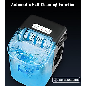 EVAMOKE Ice Makers Countertop with Handle, Nugget Ice Cubes Ice Machine with Basket and Ice Scoop, Portable Ice Maker 9 Cubes Ice Black Mini Bullet Ice Maker Small, Ice Maker for Home&Kitchen&Office