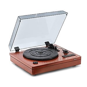Bluetooth Vinyl Record Player, with Built-in Speakers, Vinyl Record to USB Recording,3-Speed Turntables (Walnut)