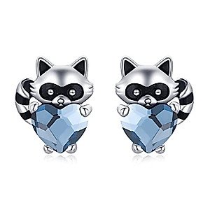 Raccoon Earrings Sterling Silver Crystal Cute Panda Studs Earrings Hypoallergenic Earrings for Sensitive Ears Raccoon Jewelry Gifts for Women