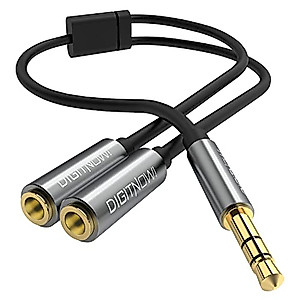DIGITNOW Headphone Splitter,3.5mm Extension Cable Audio Stereo Y Splitter (Hi-Fi Sound), 3.5mm Male to Female Dual Headset Jack Adapter for iPhone Samsung Tablet Laptop, PS4, Switch & More