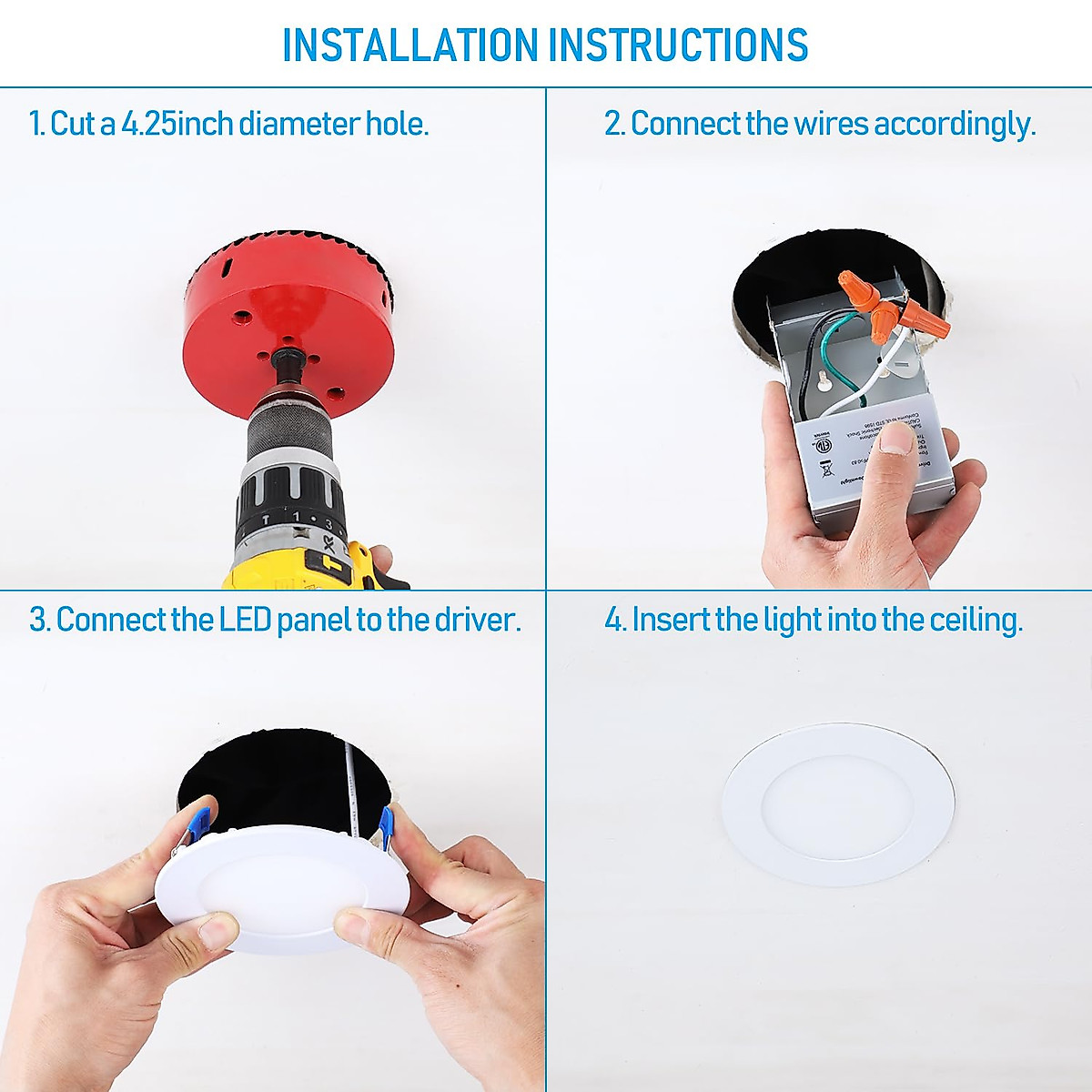 TORCHSTAR 4 Inch Slim LED Recessed Lighting with Junction Box, Dimmable 10W Ultra-Thin LED Recessed Light, 5000K Daylight, 700LM Basic Series LED Downlight, ETL & Energy Star, Pack of 6