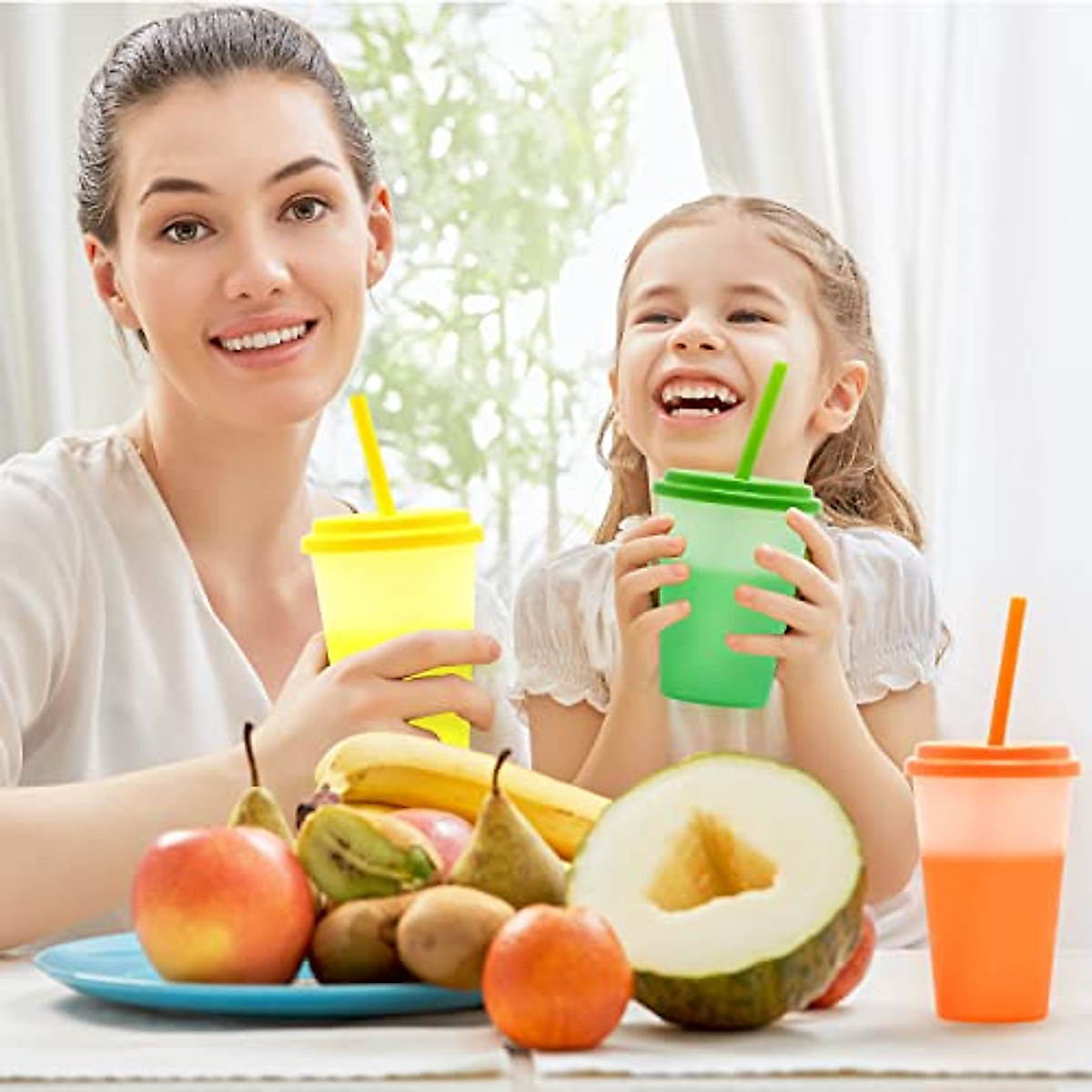 FIEKEICC Color Changing Cups with Lids and Straws,10Pcs 12oz Plastic Cups Reusable Tumbler with Lid and Straw,Clear Ice Cold Drinking Cup for Adults Kids Women,Summer Coffee Tumblers Party Cup