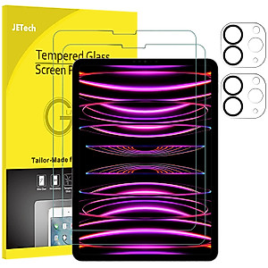 JETech Screen Protector for iPad Pro 11-Inch, 2022/2021/2020 (4th/3rd/2nd Generation) with Camera Lens Protector, Tempered Glass Film HD Anti-Scratch, Support Pencil & Face ID, 2-Pack Each