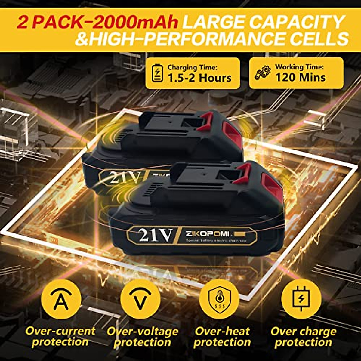 Mini Chainsaw Cordless, Electric Chain Saw, Upgraded 6 Inch Handheld Chainsaw, Small Chainsaw With Security Lock, Pruning Saw for Trees Branches Trimming Wood Cutting (2Pcs Batteries and 2Pcs Chains)