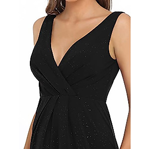 Ever-Pretty Women's V-Neck Front Wrap Sparkly Side Split Formal Wear Dress Black US10