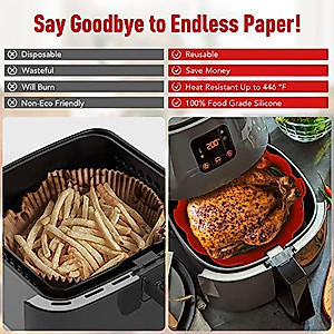 3-Pack Air Fryer Liners Silicone, 8.5 inch Reusable Air Fryer Basket, For 3.5 to 8.5QT Food Grade Air Fryer Accessories, Replacement of Parchment Liners, No Need to Clean the Air Fryer(Red+Bule+Pink)