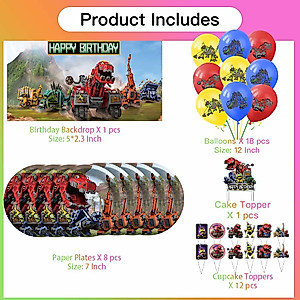 Dinosaur Truck Dinotrux Party Supplies Plates Decorations Birthday Cake Topper Banner Decor Backdrop Balloons
