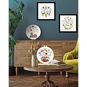 TINDTOP Embroidery Kit for Beginners, 4 Pack Cross Stitch Practice Kits for Beginners Include Embroidery Cloth Hoops Threads for Craft Lover Hand Stitch with Embroidery Skill Techniques